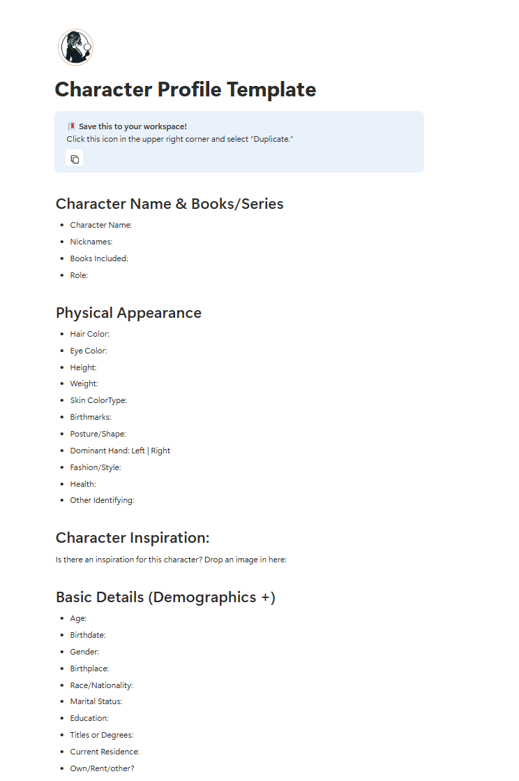 Complete Character Profile Template for Writers (Free + Editable ...